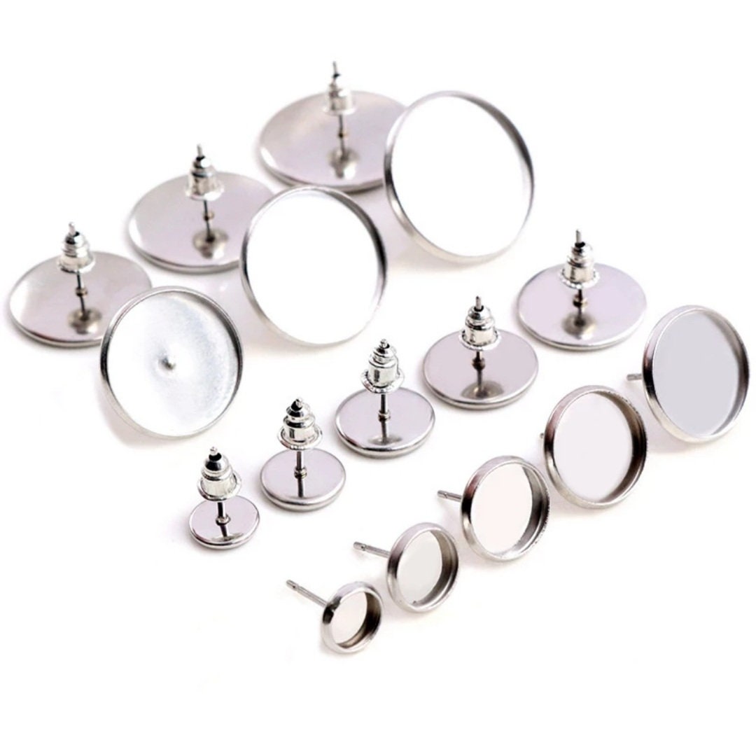 6/8/10/12mm Stainless Steel Blank Base Earring Stud, 20PCS DIY Earring ...