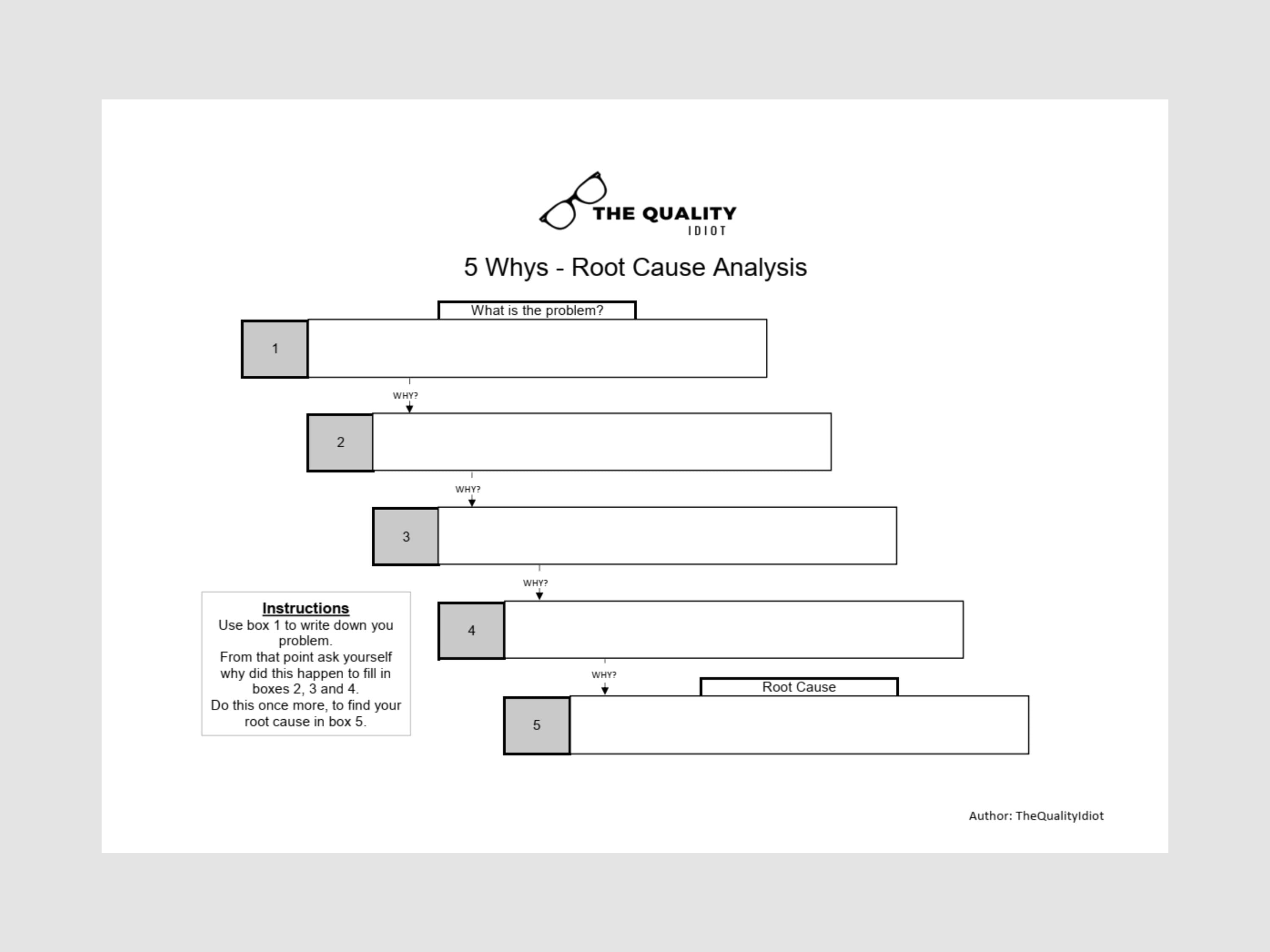 5 Whys Template Root Cause Analysis Tool L Quality Document L Excel ...