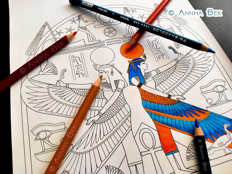 Egyptian Goddess Isis Printable Coloring Page for Adults - Etsy