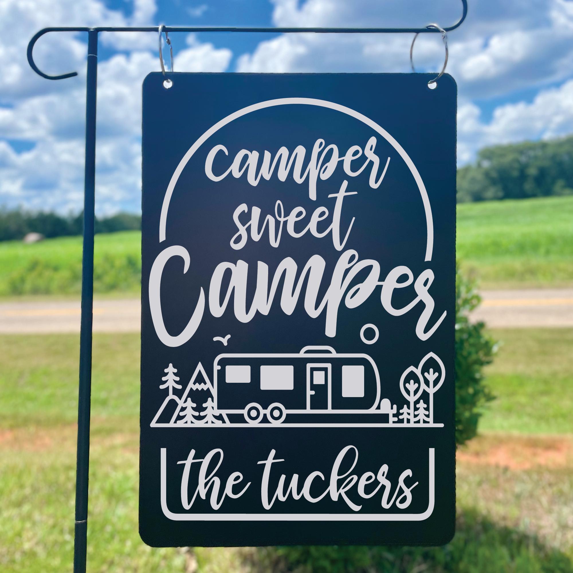 Personalized Camper Sweet Camper Sign | Custom Aluminum Campsite Marker ...
