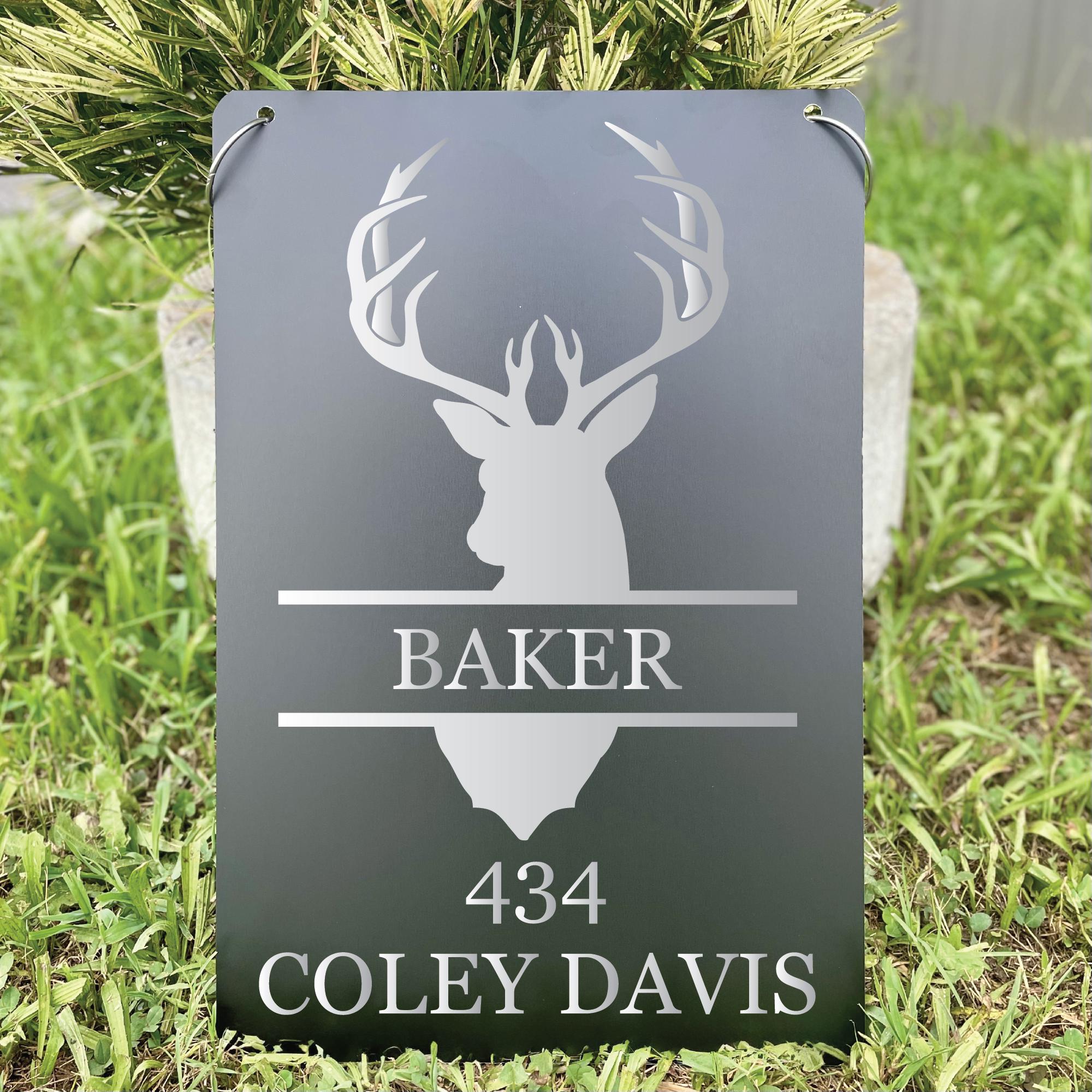 Personalized Deer Address Sign | Custom Engraved Metal Yard Sign ...