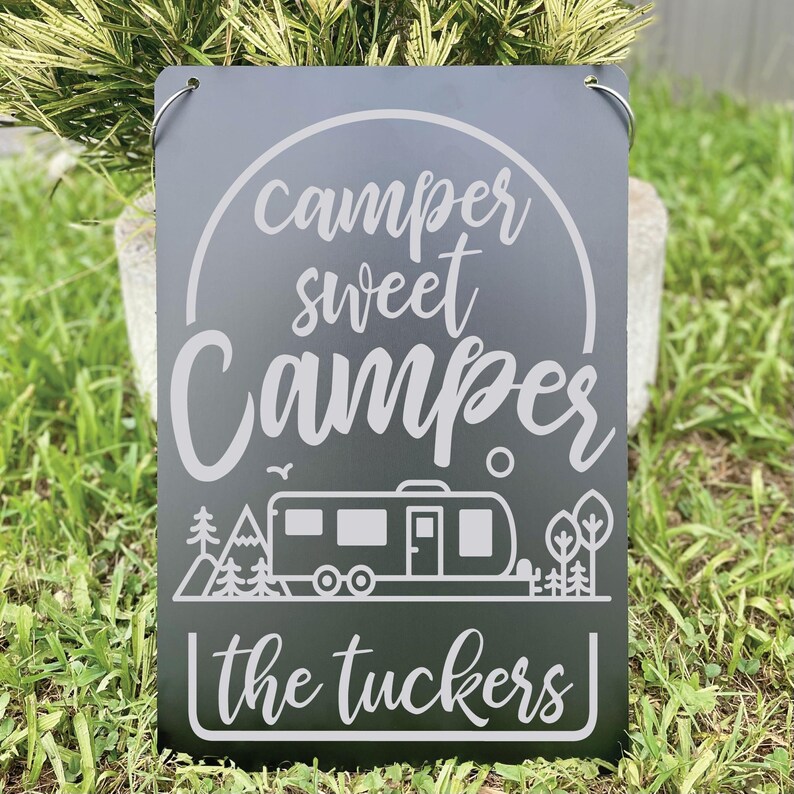 Personalized Camper Sweet Camper Sign | Custom Aluminum Campsite Marker ...