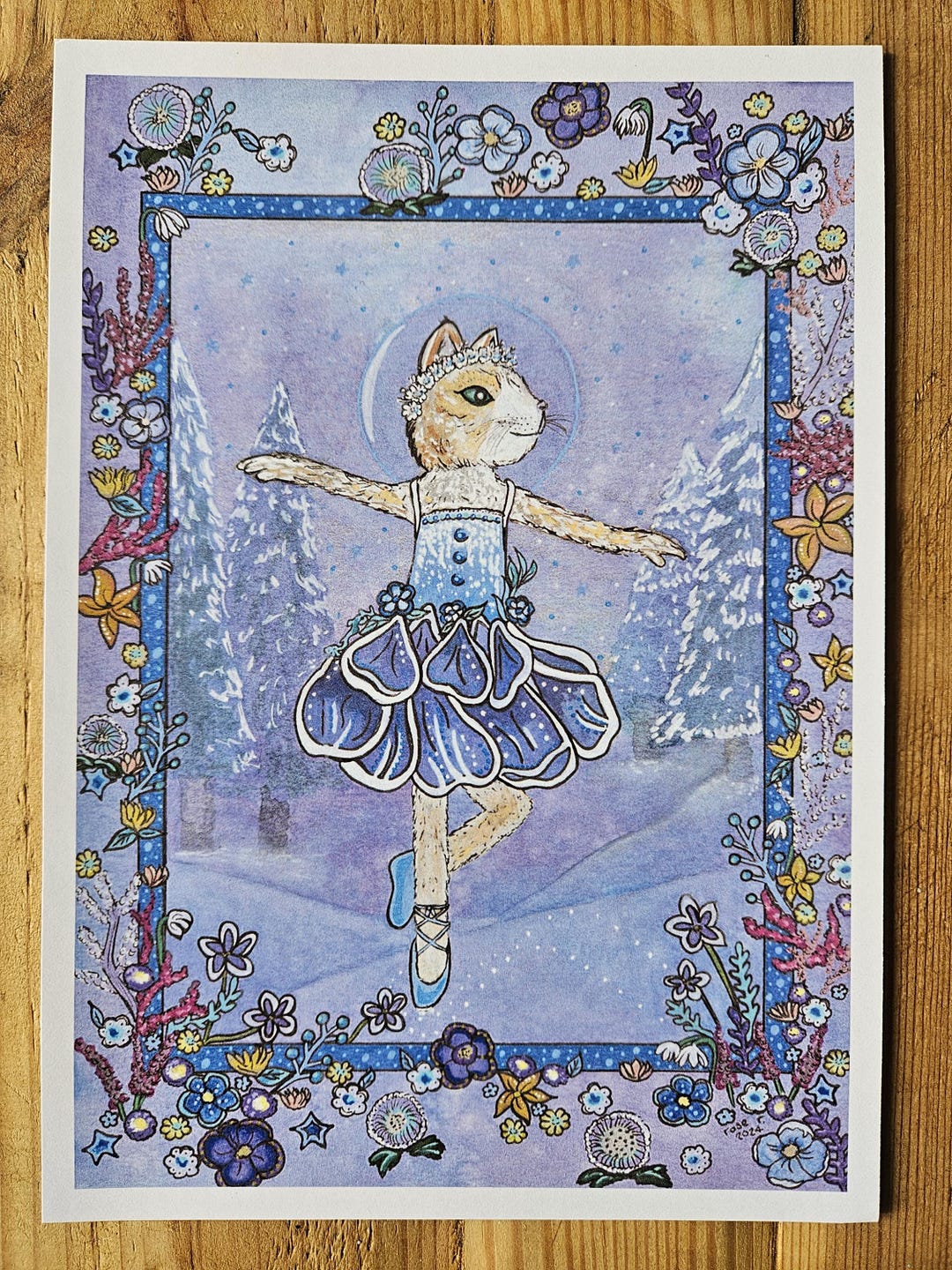 Winter Fairy Cat Art Print: Ice Dance, Posca & Watercolor Illustration ...