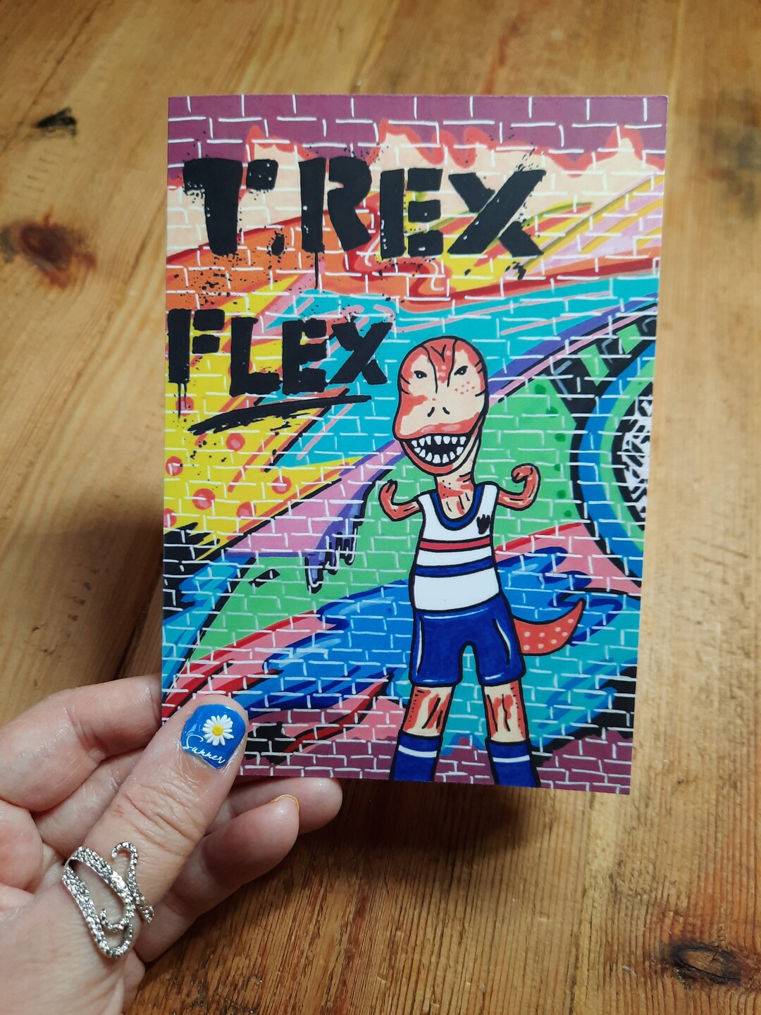 T. Rex Flex A6 Blank Dinosaur Greetings Card Street Art Style ...