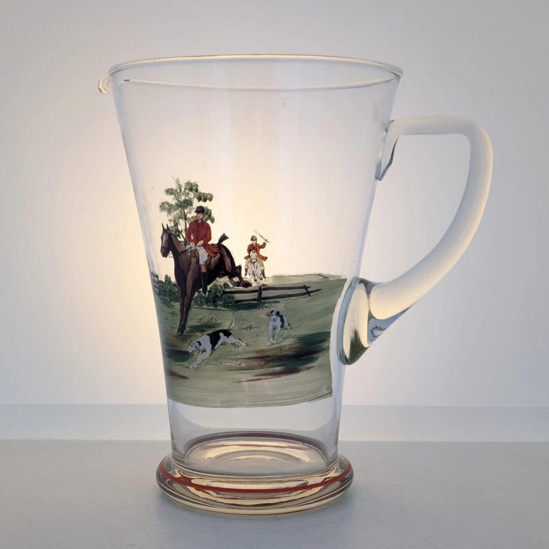 Vintage Glass Jug With Hand Enameled Fox Hunting Scene - Etsy