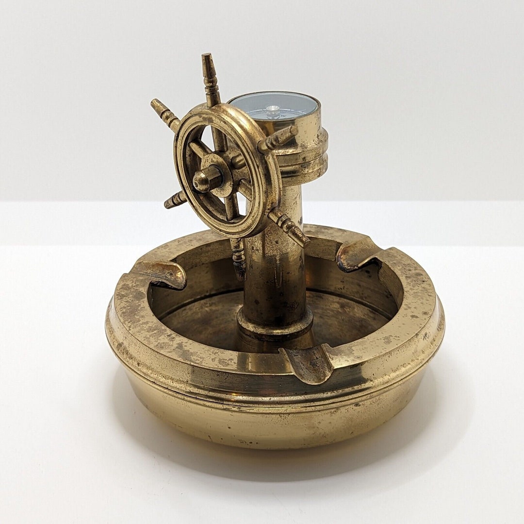 Vintage Brass Nautical Ashtray With Ship's Wheel and - Etsy