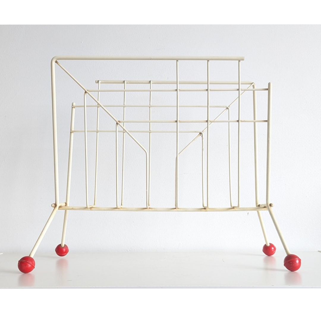 1950s Atomic Magazine Rack, MCM, White & Red, Wire, Ball Feet - Etsy