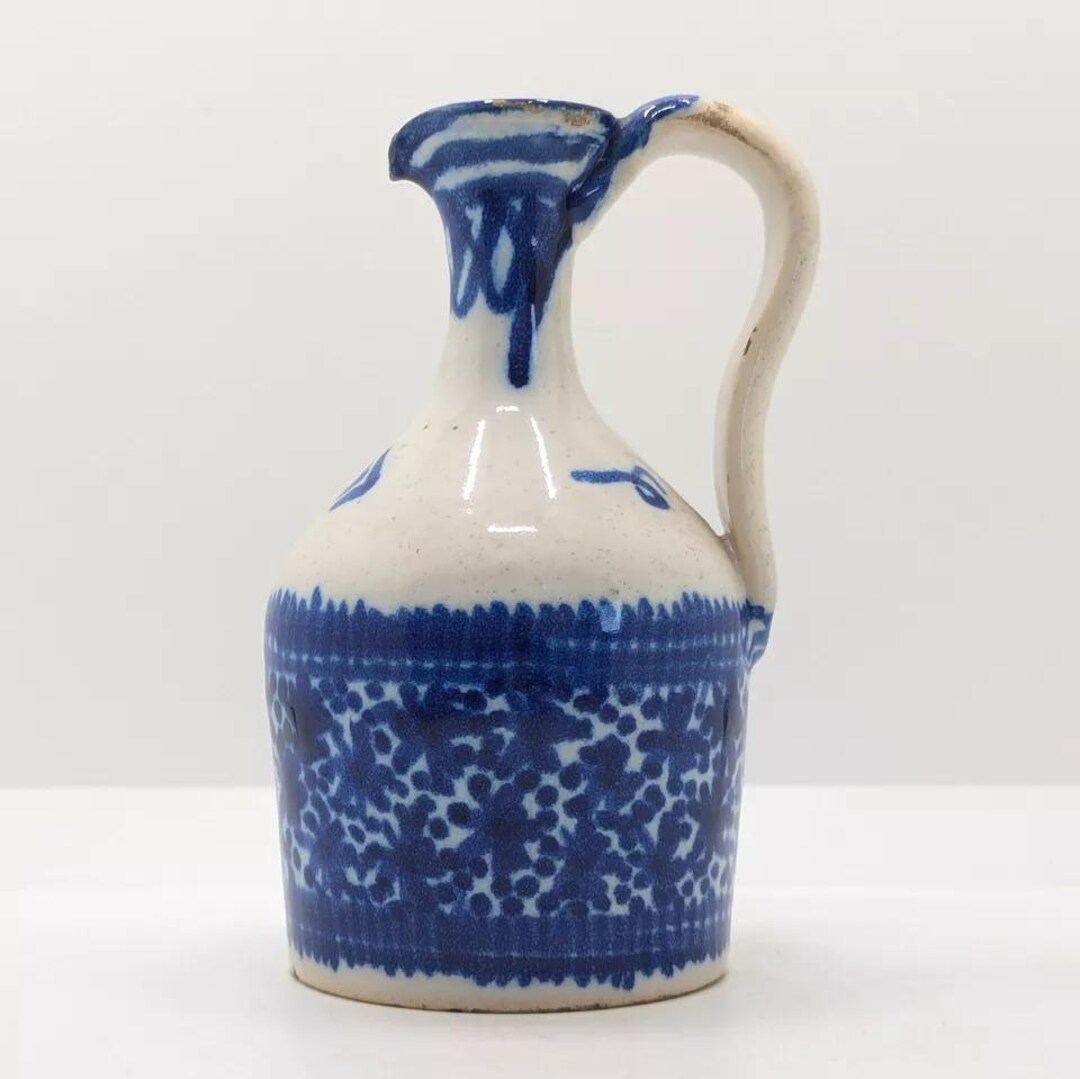 Antique Spanish Pottery Olive Oil Jug Hand Painted in Blue & White - Etsy