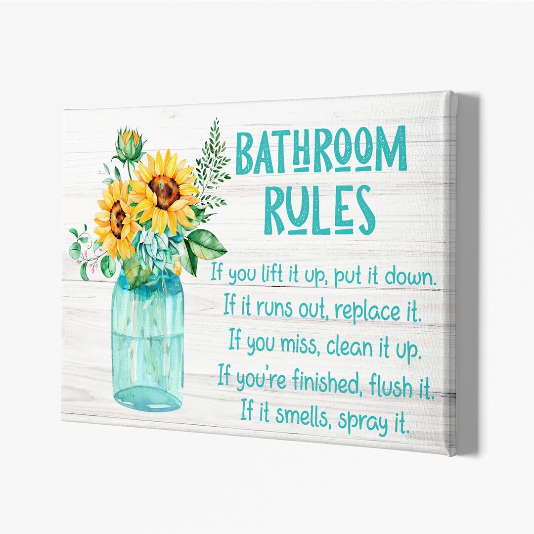 Bathroom Wall Art, Bathroom Prints, Bathroom Rules Canvas, Funny Toilet ...