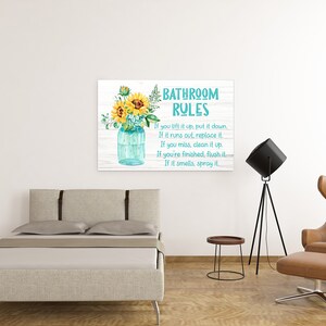 Bathroom Wall Art, Bathroom Prints, Bathroom Rules Canvas, Funny Toilet ...