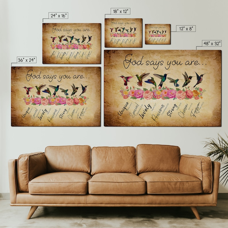 Hummingbirds Poster, God Says You Are Canvas, Inspiration Quote Art ...