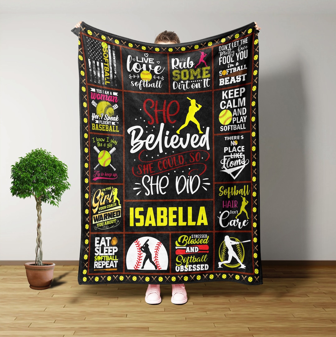 Softball Blanket, Personalized Blankets and Throws, Softball Gifts ...