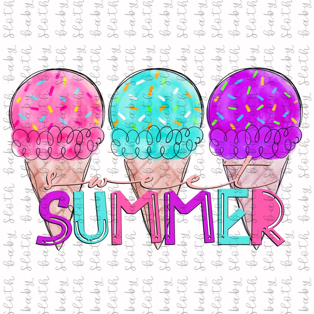 Sweet Summer Ice Cream Cones Colorful Sprinkles Sublimation Digital ...