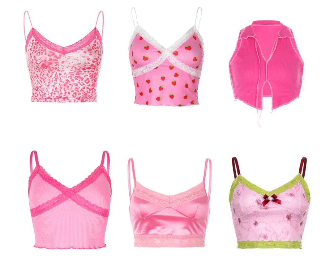 Y2k Top 00s Hearts Pink Crop Top Summer Cute Top Clothing 90s Crop Top