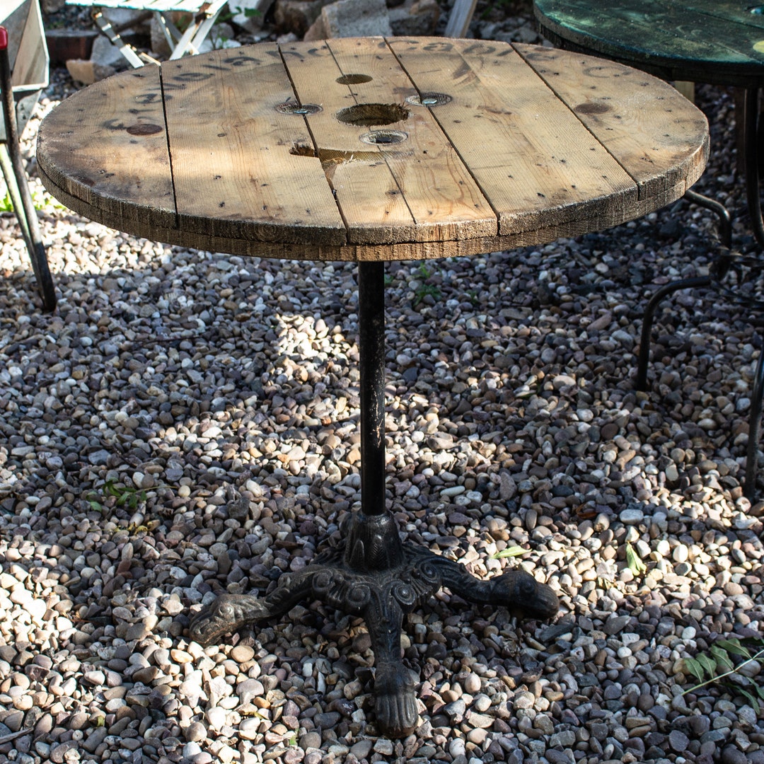 Rustic Cable Reel Garden Dining Table on A Cast Iron Base - Etsy UK