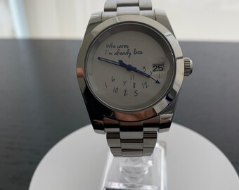 Brand New 40mm Seiko NH35 Automatic who Cares, I'm Already Late Gold ...