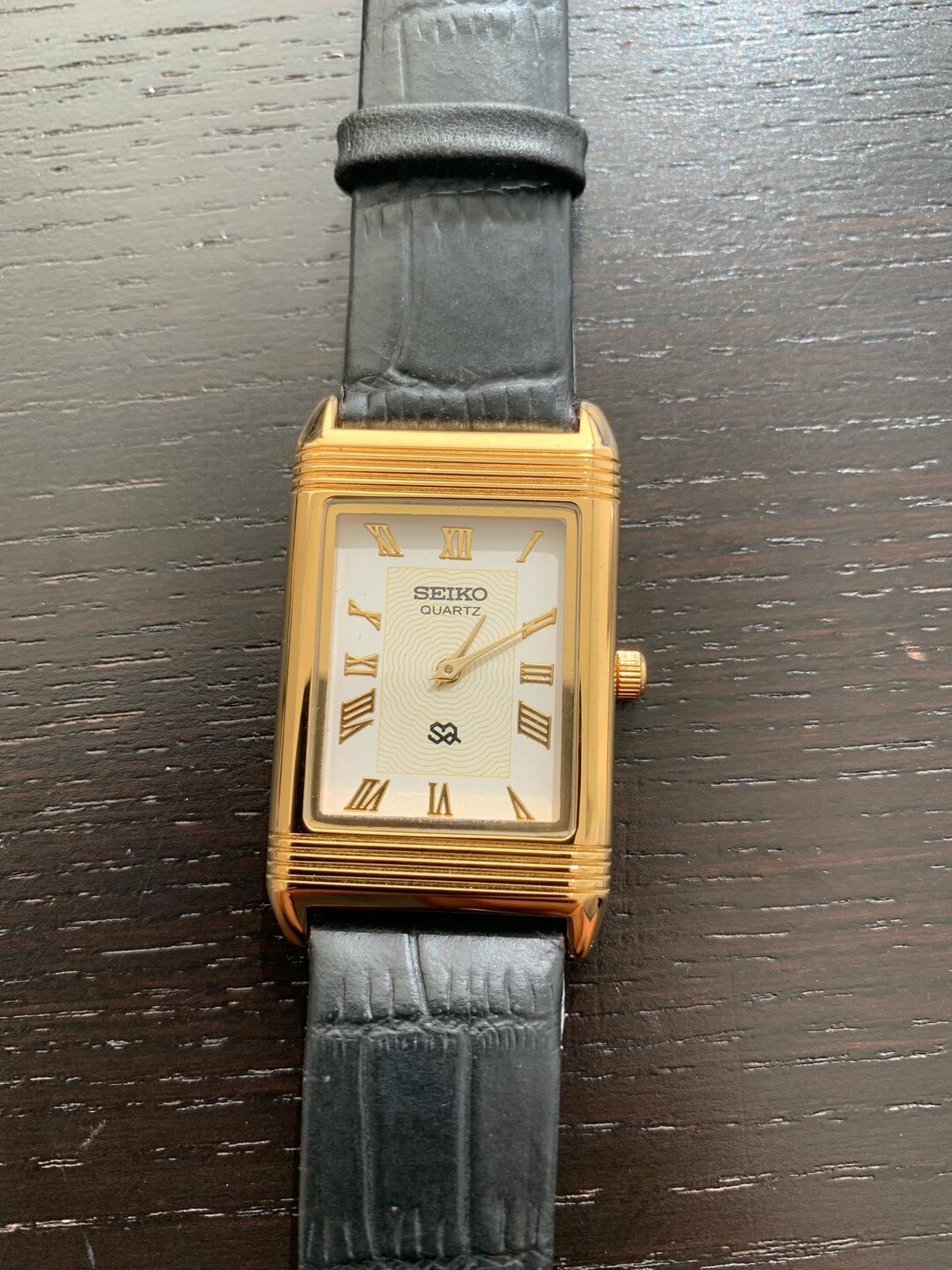 Vintage Seiko Reverso Frame TANK Style Quartz Watch Refurb Black Dial ...