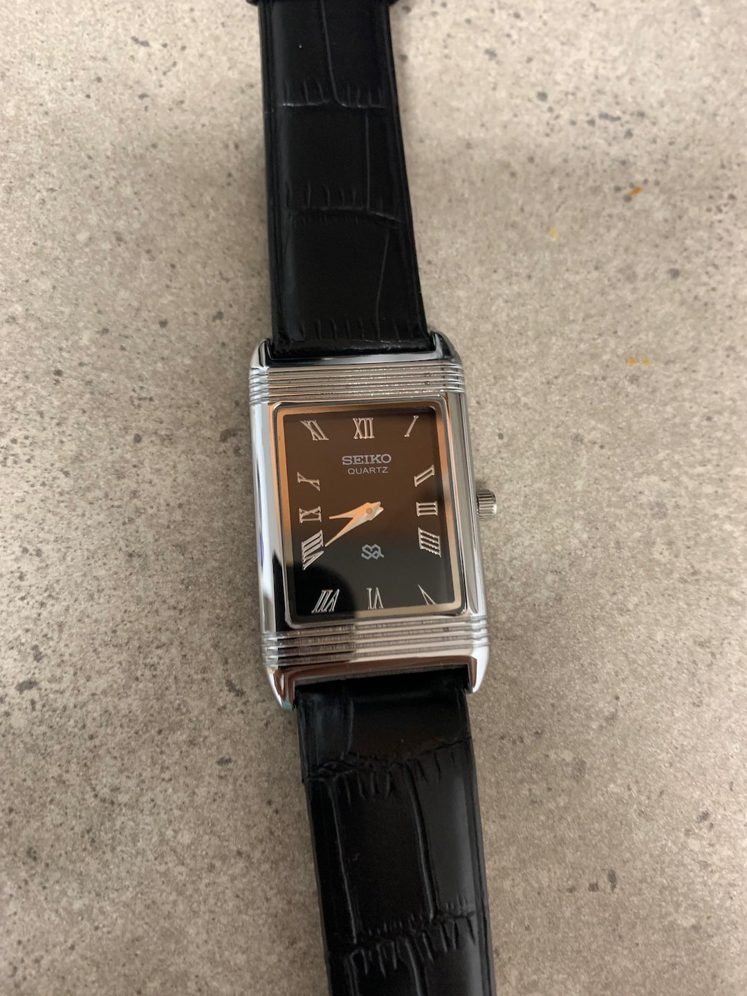 Vintage Seiko Reverso Frame TANK Style Quartz Watch Refurb With Black ...