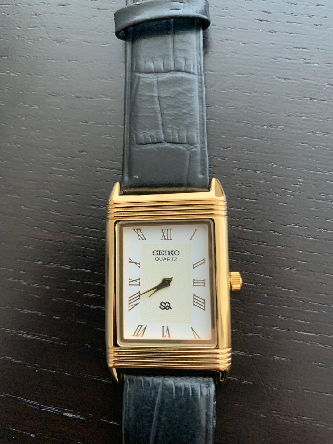 Vintage Seiko Reverso Frame TANK Style Quartz Watch Refurb Black Dial ...