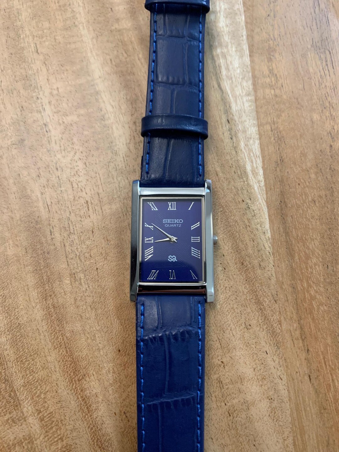 Vintage Seiko Slim TANK Style Refurb Blue STRAP Blue Dial Watch - Etsy