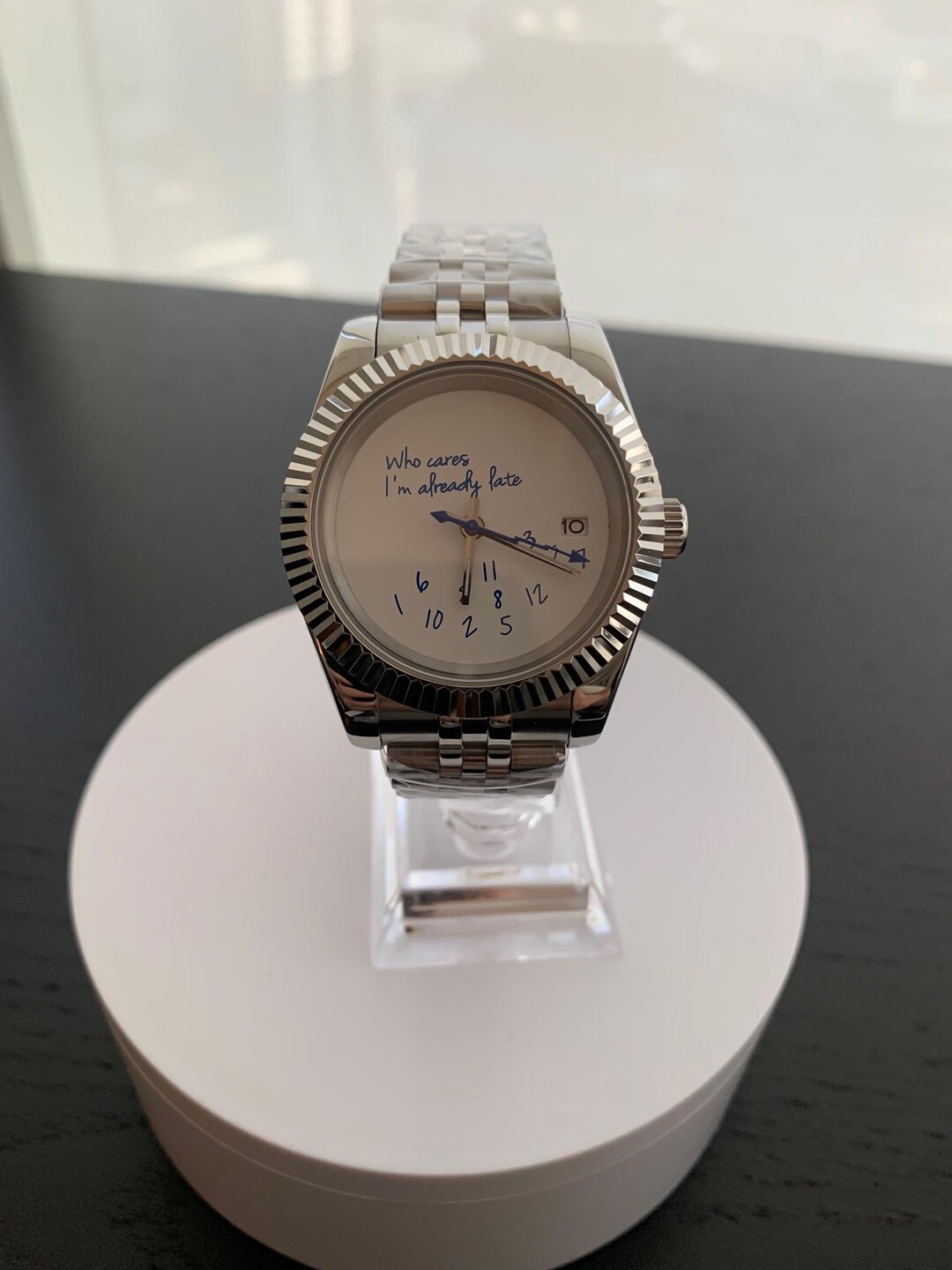 Who Cares I'm Already Late Automatic Watch Fluted Bezel - Etsy