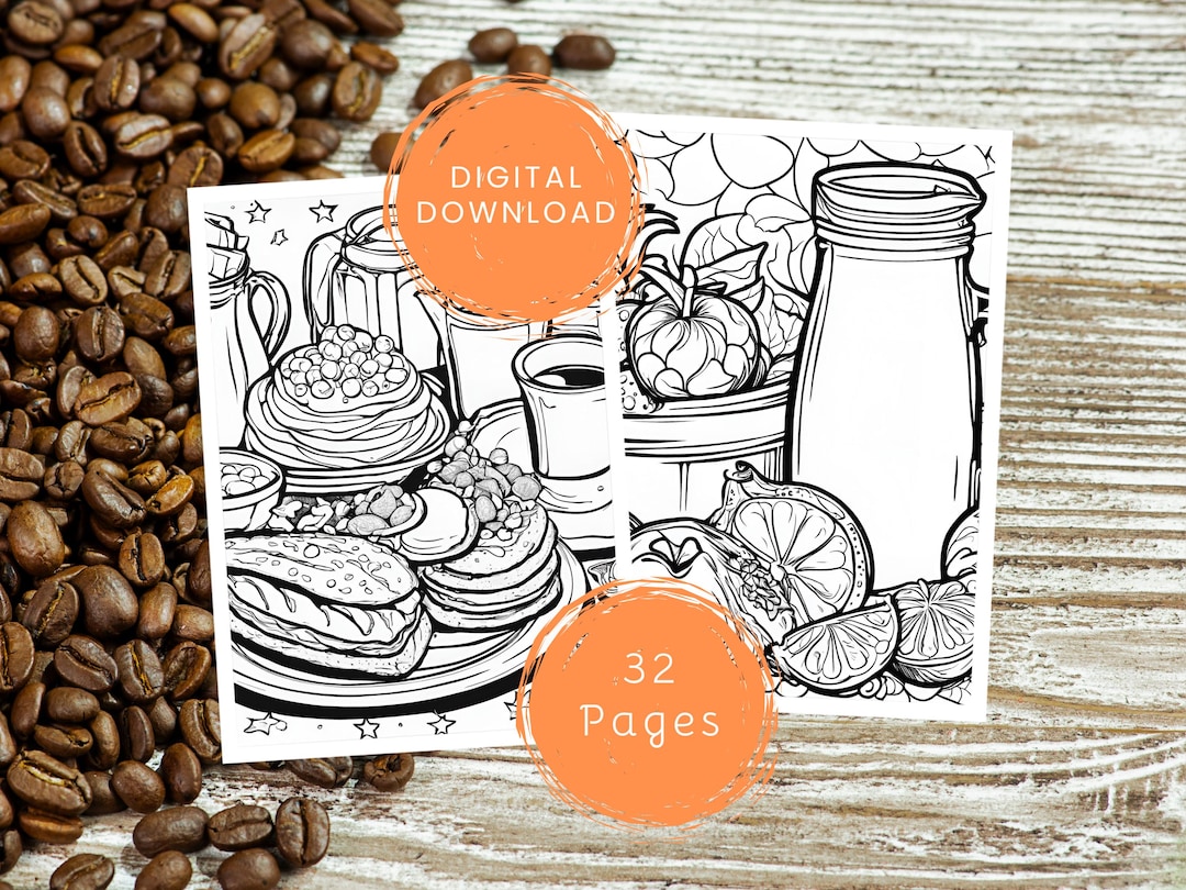 Breakfast Food Coloring Book - 32 Pages - Digital Download - Etsy