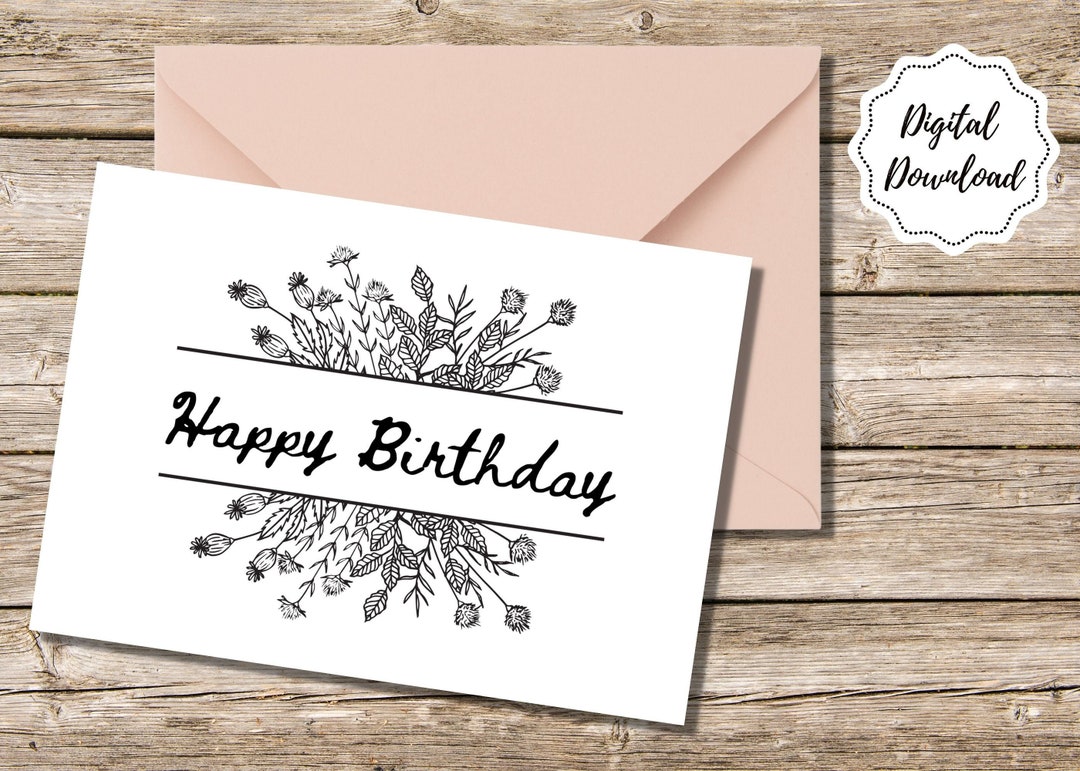 Black and White Thistle Birthday Card 7" X 5" - Etsy