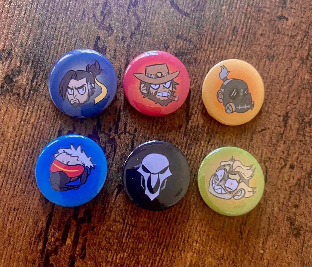 1 Inch Illustrated Overwatch Guys Button Pin Set 6 Total, Junkrat ...