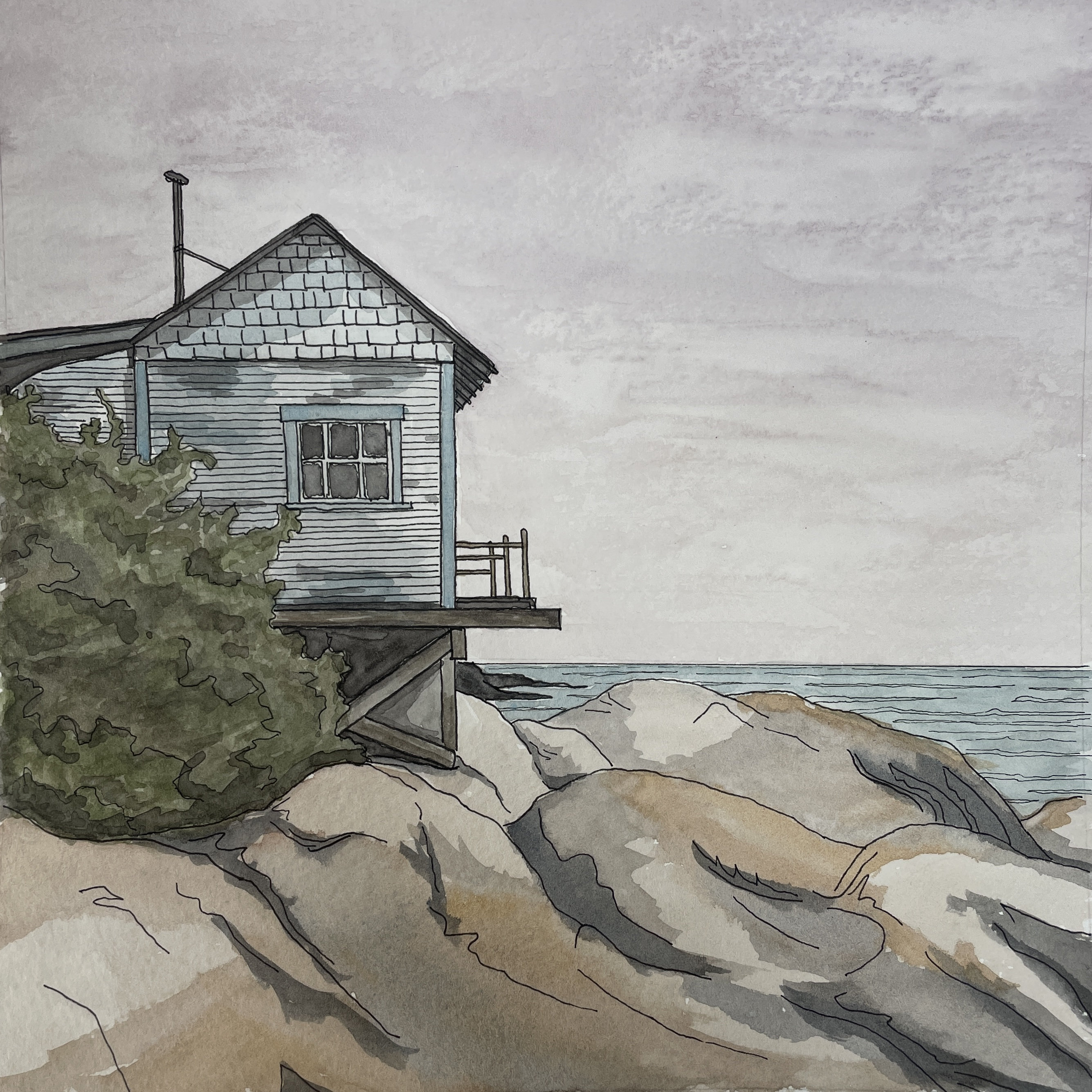 Seaside Shack Original Watercolor Coastal Landscape Line & Wash - Etsy
