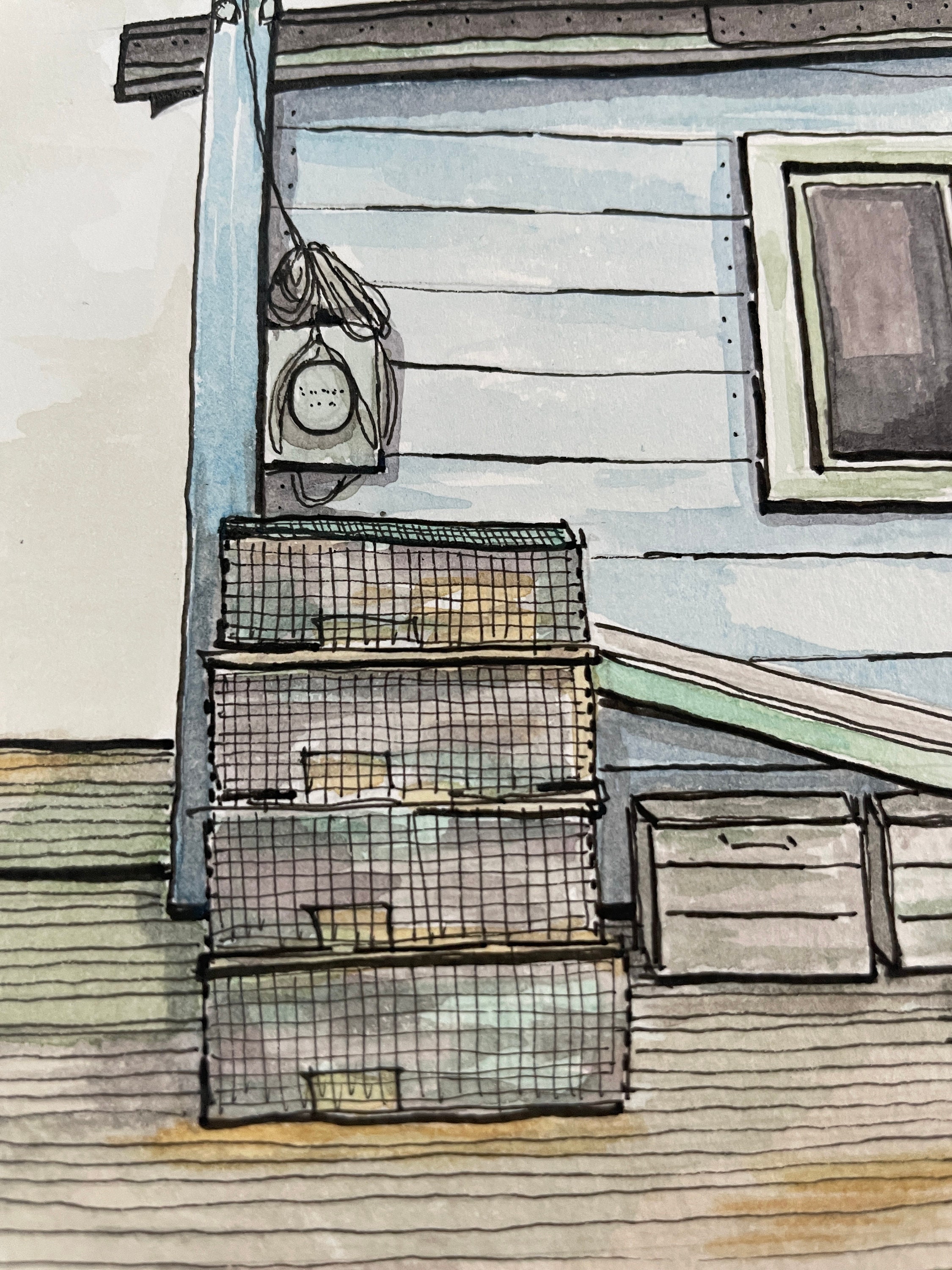 Blue Fishing Shack Original Watercolor & Ink - Etsy