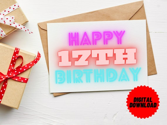 17th Birthday Digital Download Printable Card With Glowing - Etsy