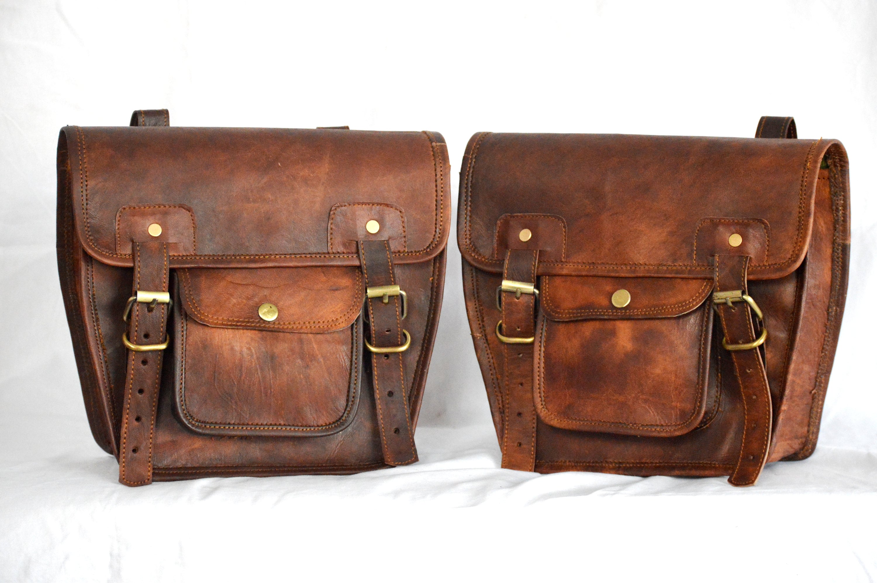 Leather Motorcycle Saddle Bag Vintage Rust Brown Leather | Etsy