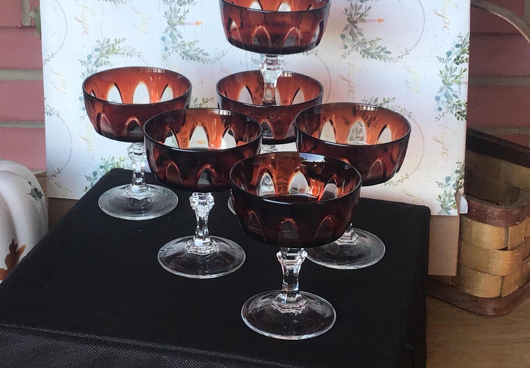 Deep Red Cristal D’arques (6) Champagne Parfait Sherbet Glasses Rubilux ...