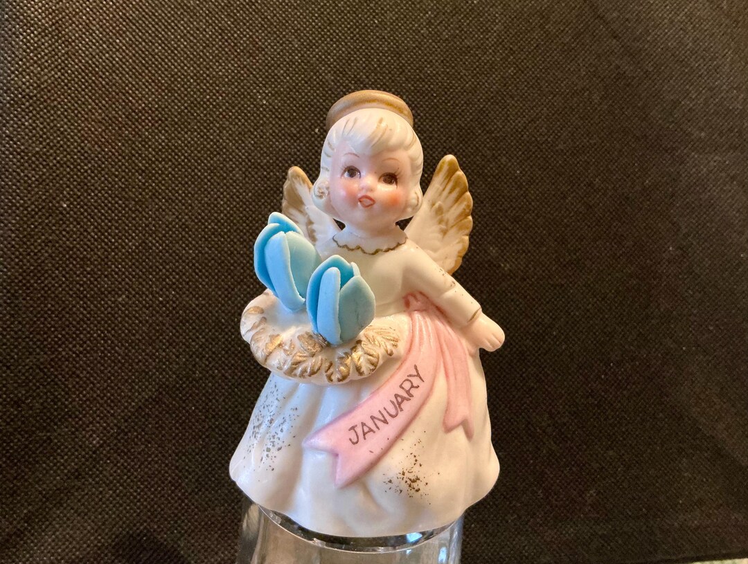 LEFTON Birthday Angel JANUARY Vintage Porcelain Figurine 4” Tall From ...