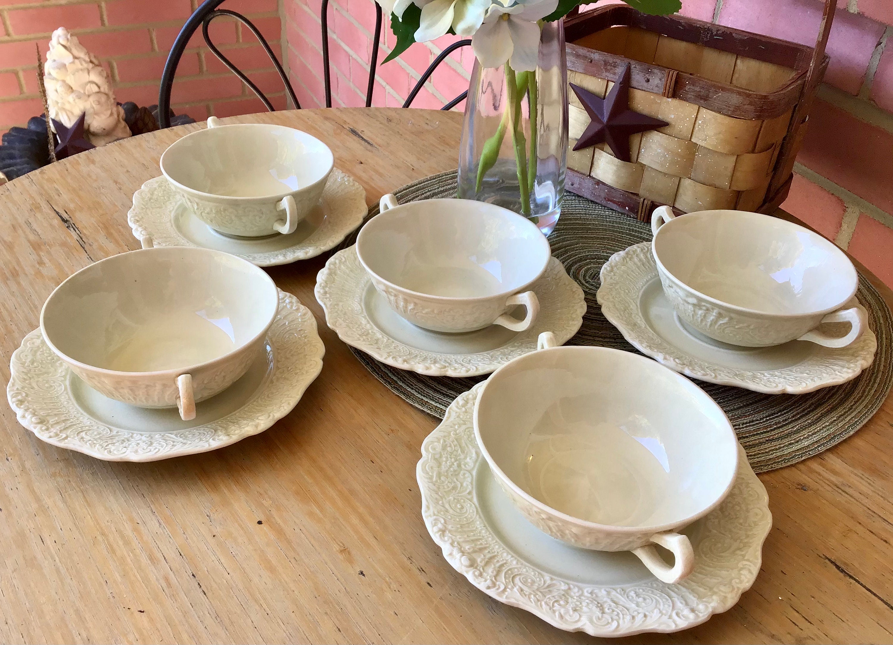 Ridgeways Renaissance Old Ivory Ware Flat Soup Bowl W Handles & Soup ...