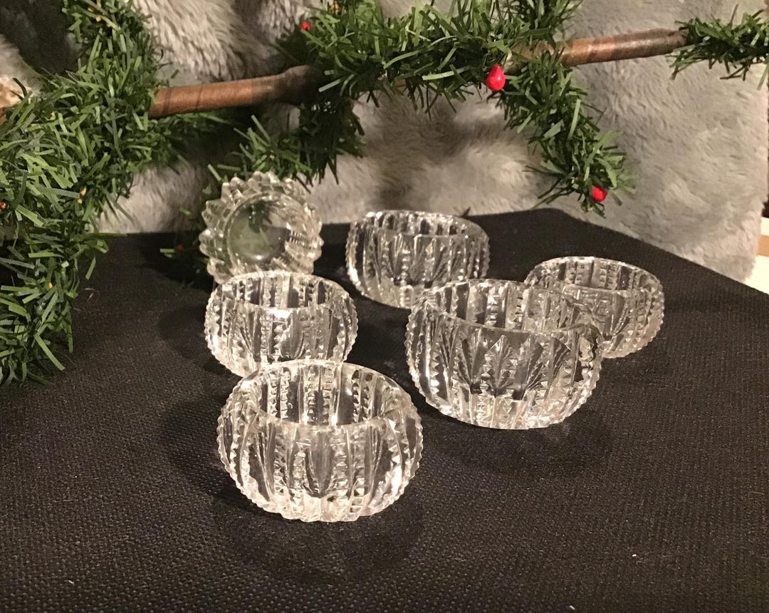 6 ANTIQUE SALTS Crystal Hand Cut Glass Crystal Open SALT Dips Salt ...
