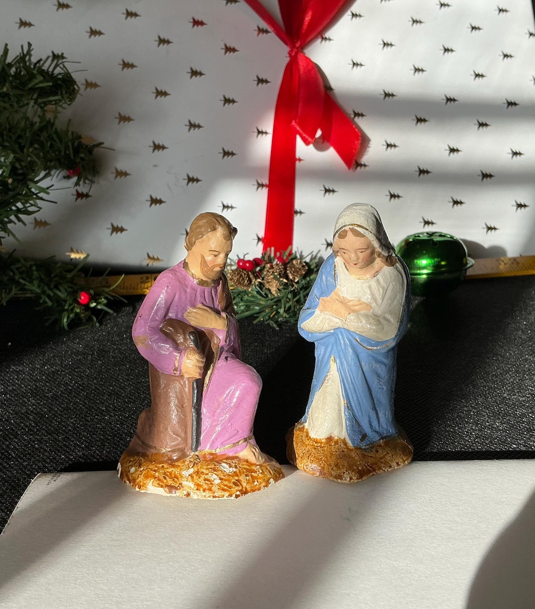 Vintage Nativity French Mary & Joseph Santon Clay Hand Painted ...