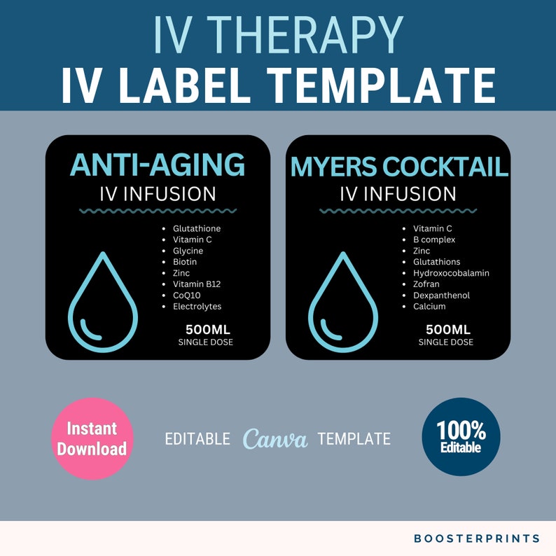 IV Infusion Bag Label Template Editable IV Vitamin Therapy Label IV ...