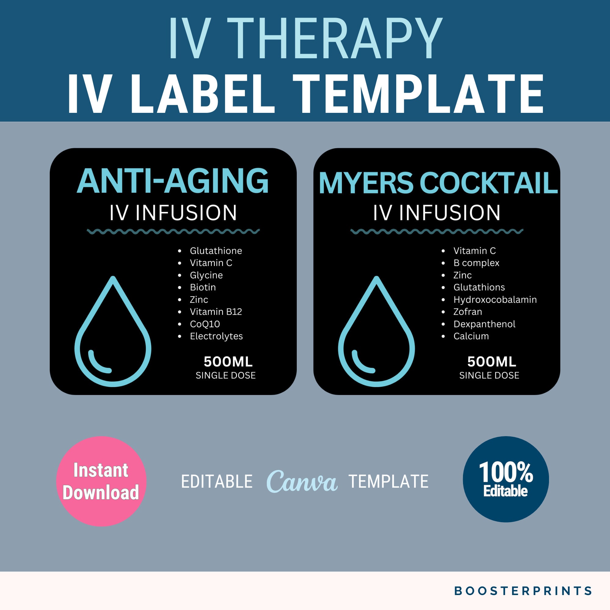 IV Infusion Bag Label Template Editable IV Vitamin Therapy Label IV ...