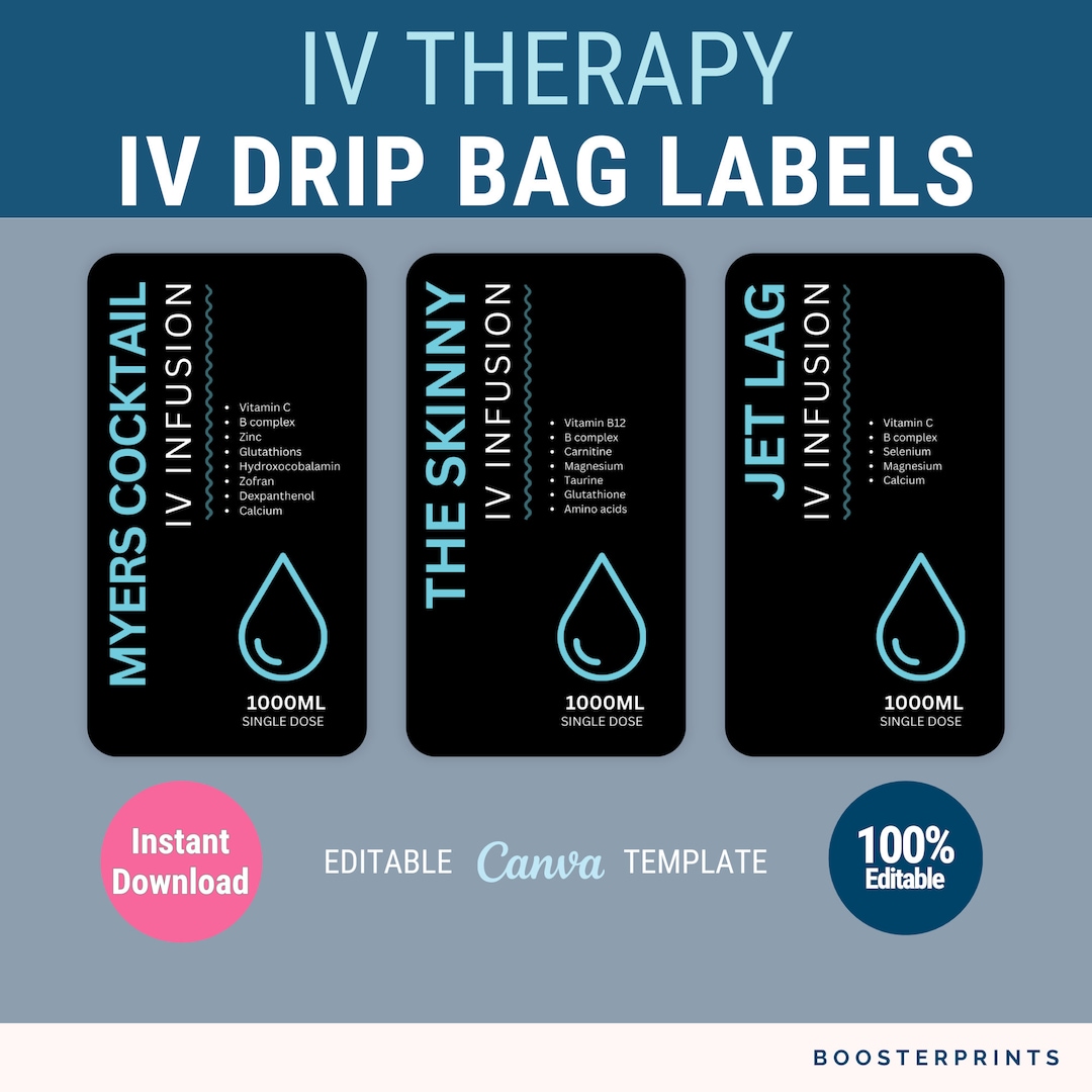 IV Labels Template Canva IV Drip Bag Label for Iv Infusion Bag Label Iv ...