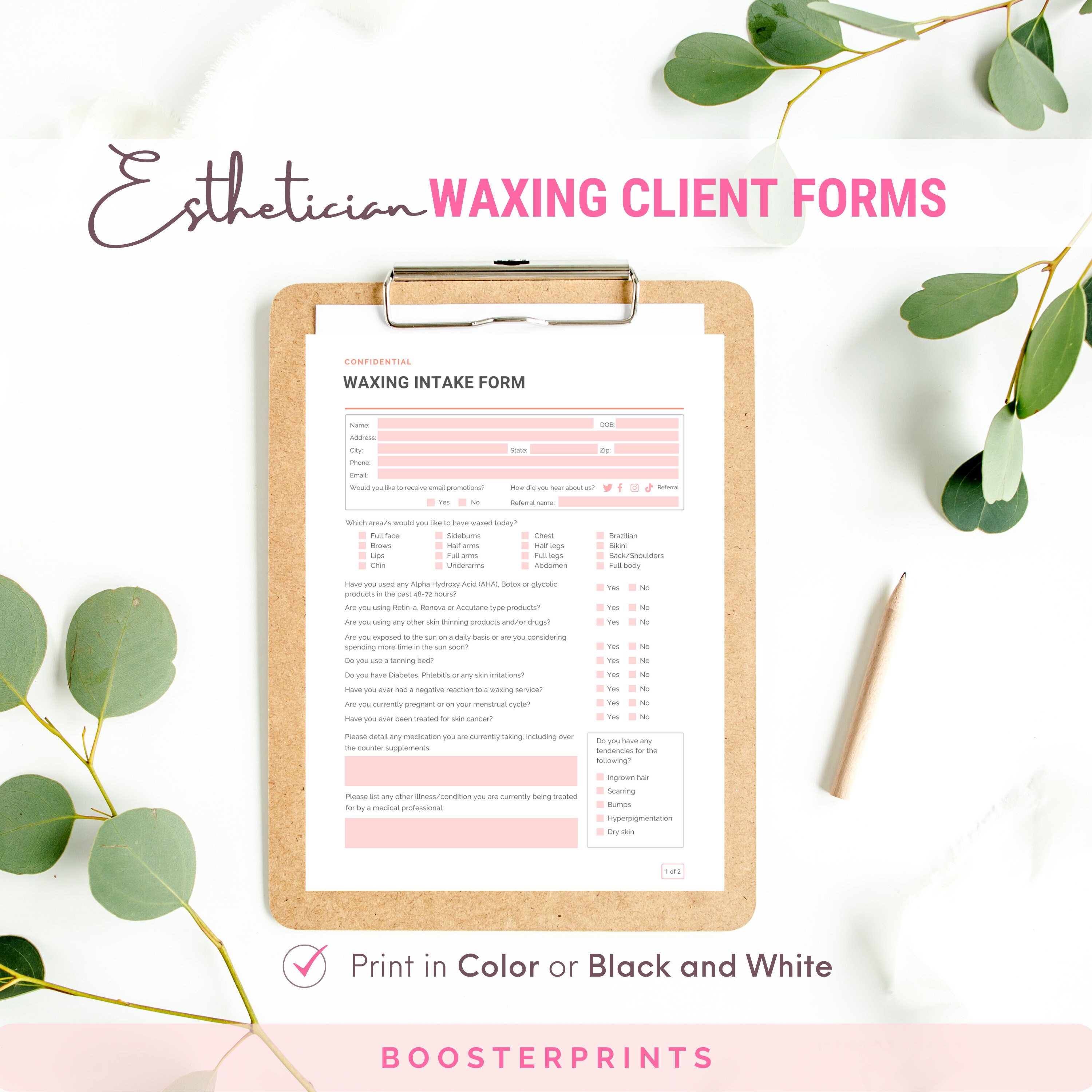 Waxing Client Consent Form Wax Intake Form Aftercare Card Esthetician ...