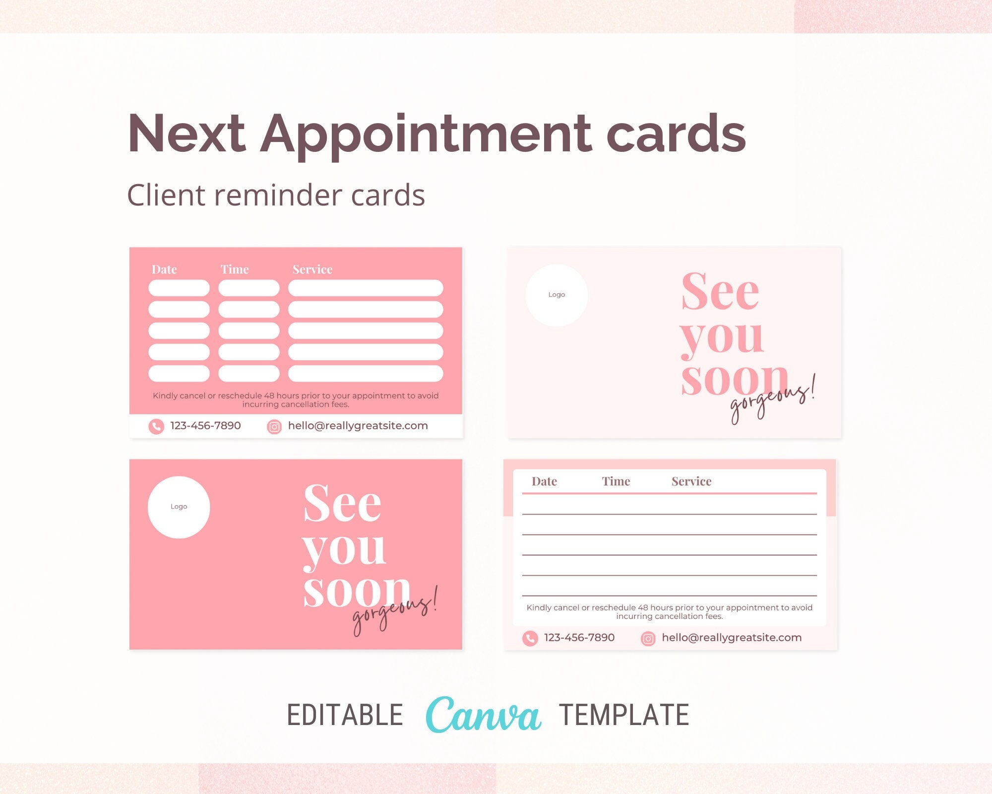 Salon Booking Card Template Salon Appointment Card Client Reminder Card ...
