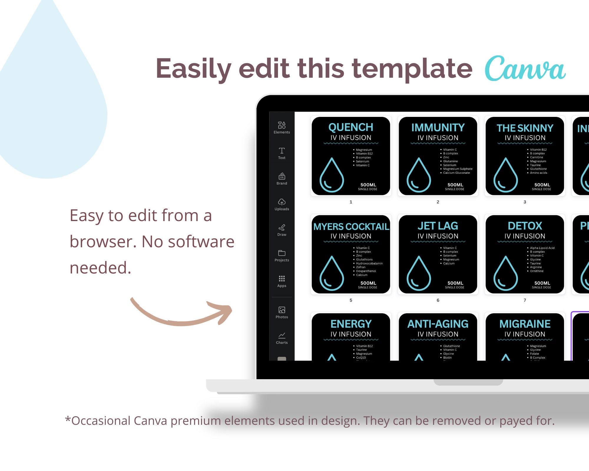 IV Infusion Bag Label Template Editable IV Vitamin Therapy Label IV ...