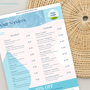 IV Hydration Pricelist Service Menu for IV Infusion Template IV Therapy ...