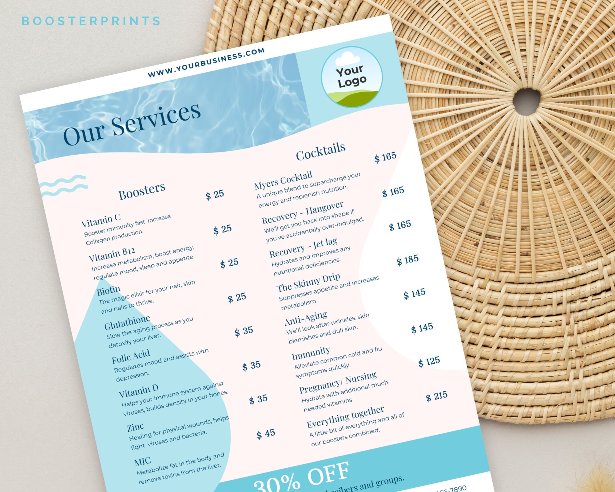 IV Hydration Pricelist Service Menu for IV Infusion Template IV Therapy ...