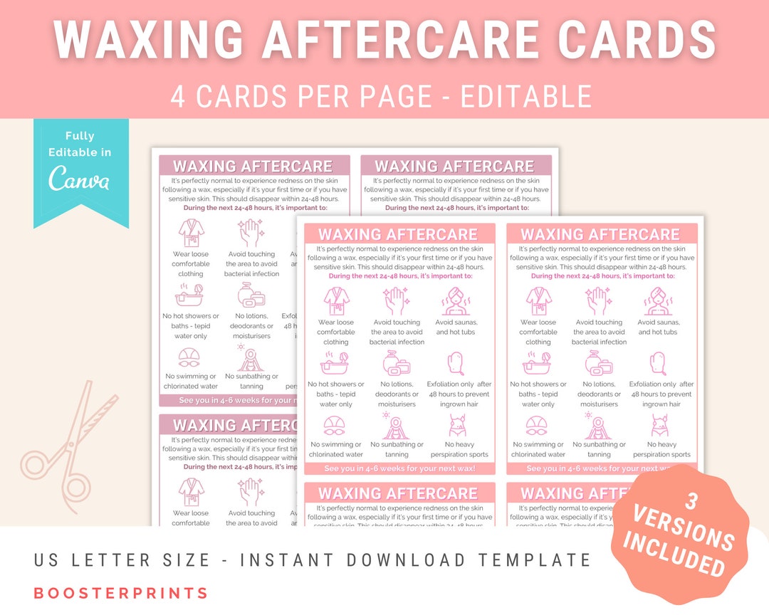 Waxing Aftercare Card Template Editable Aftercare Template - Etsy
