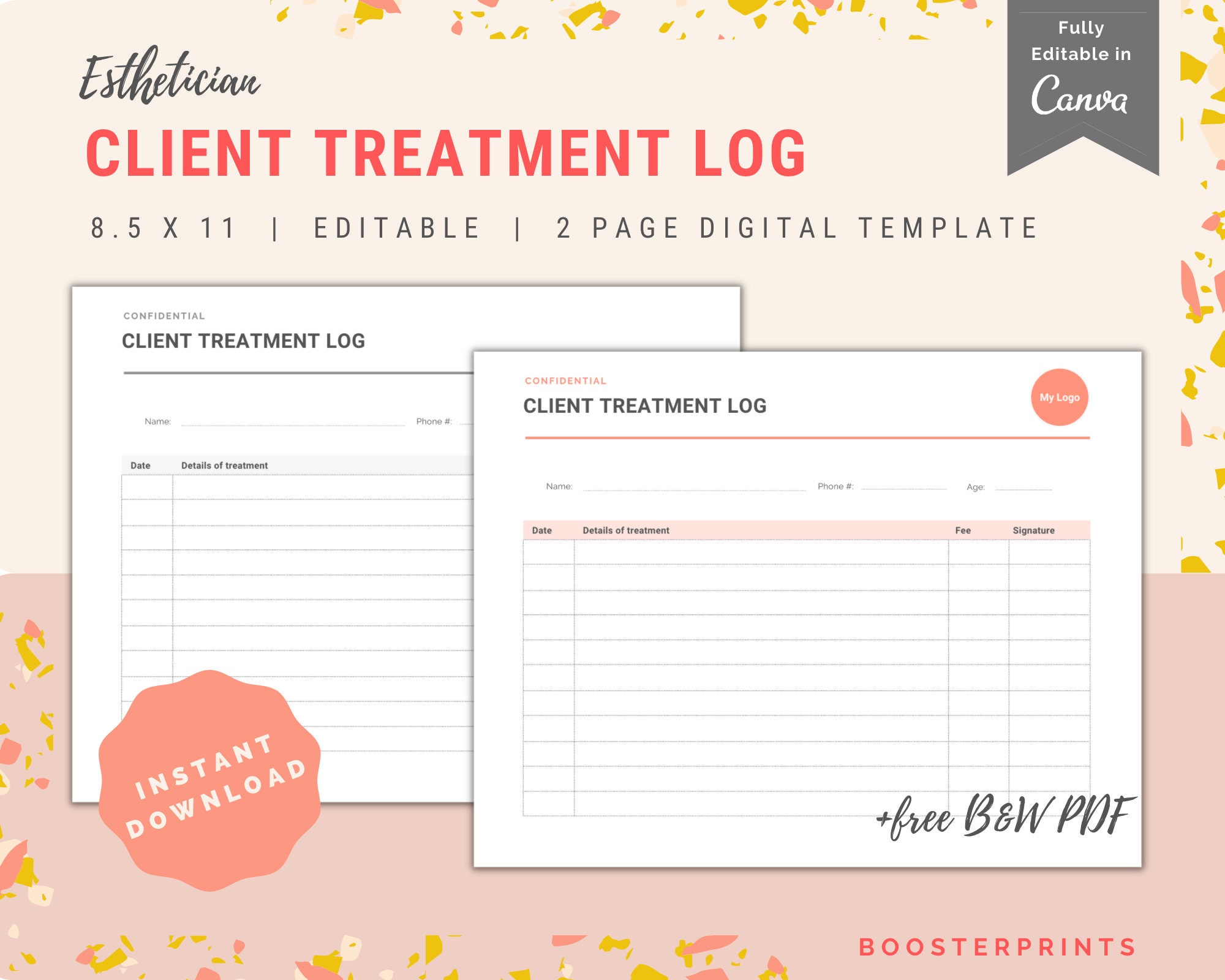 Client Treatment Log Editable Esthetician Business Form Beauty Salon ...
