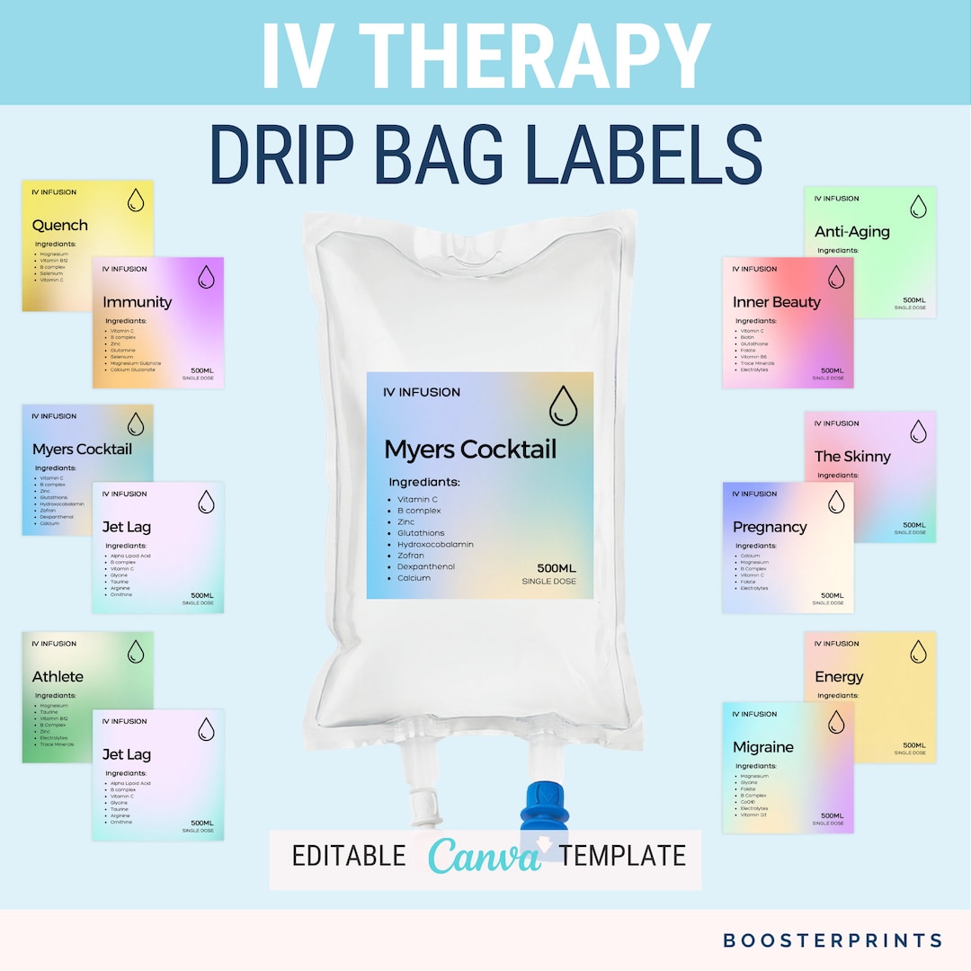 IV Bag Labels Modern IV Vitamin Therapy Bag Label Gradient IV Label ...