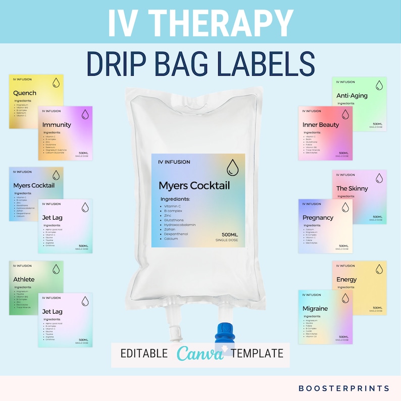IV Bag Labels Modern IV Vitamin Therapy Bag Label Gradient IV Label ...