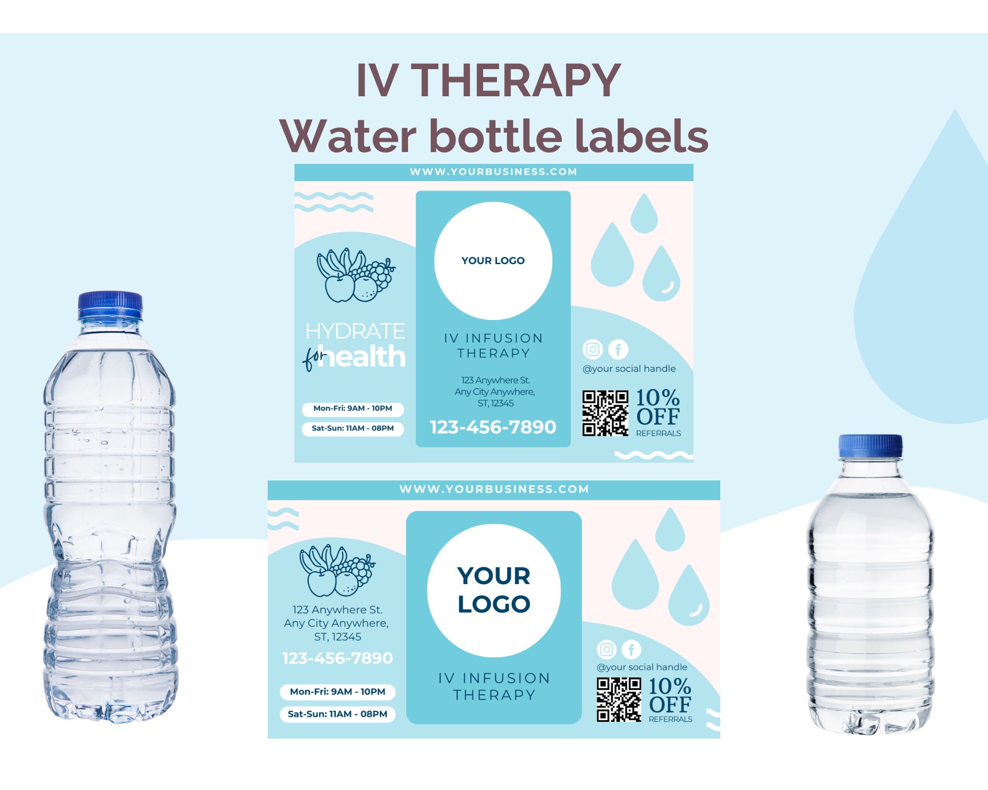 Water Bottle Labels IV Therapy IV Vitamin Therapy Water Bottle Label IV ...